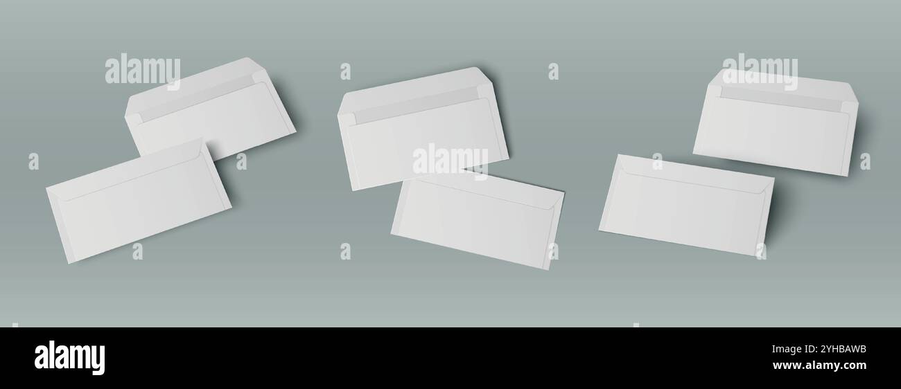 White open and closed blank letter envelop mockup. 3d realistic design ...