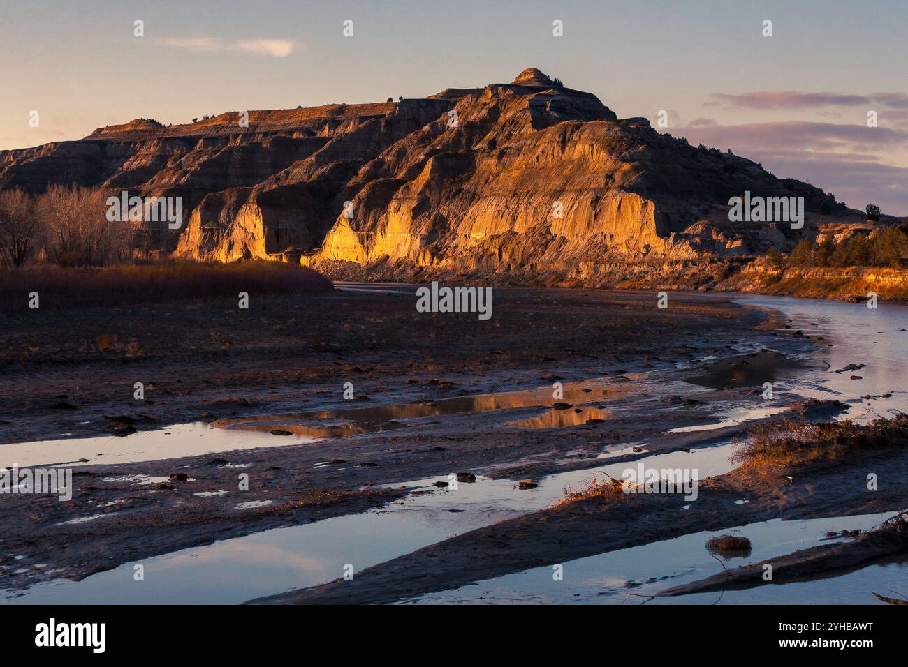 The Little Missouri River winding below badlands hills in the northern ...