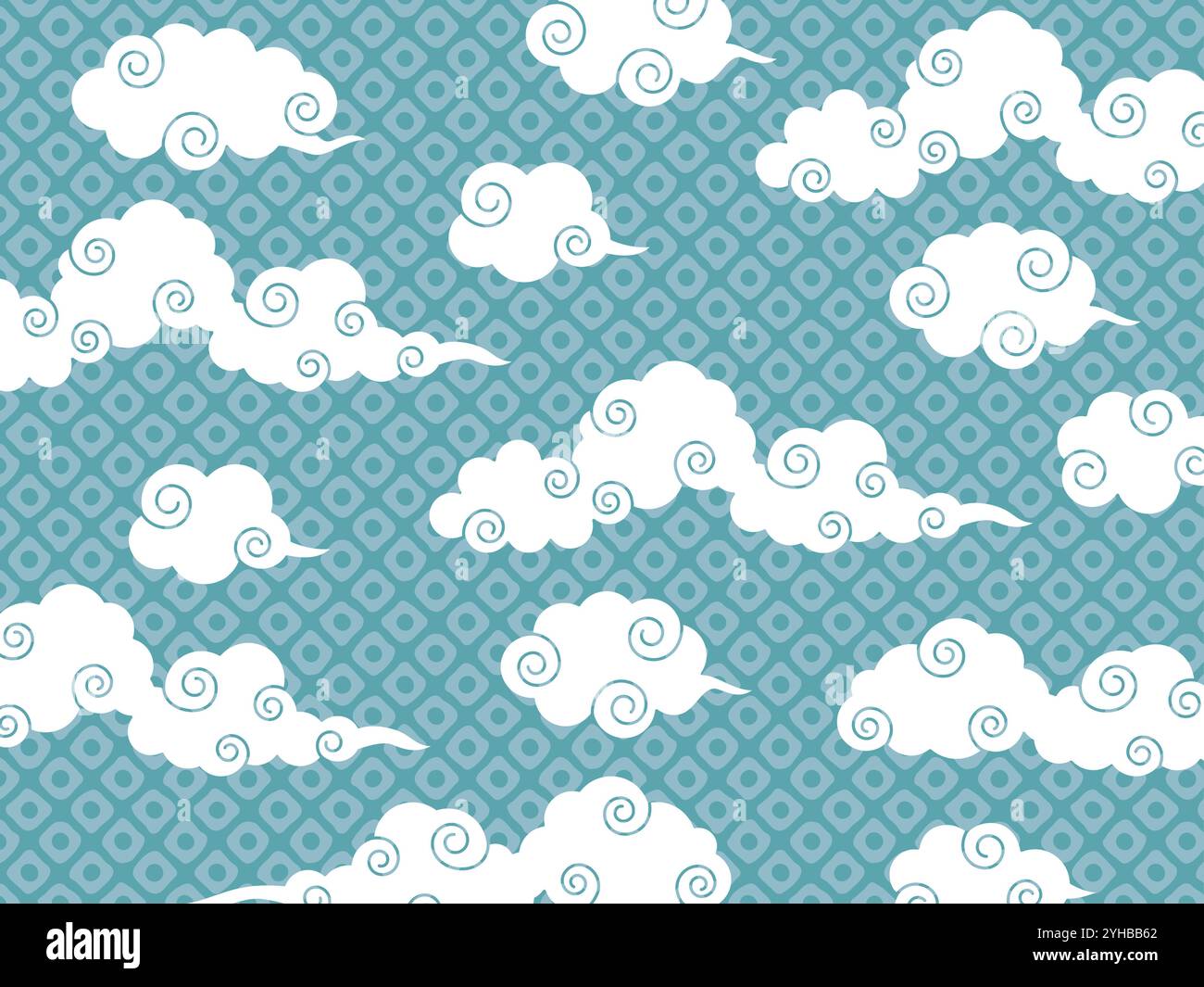 Background material with swirling clouds and Japanese pattern ...