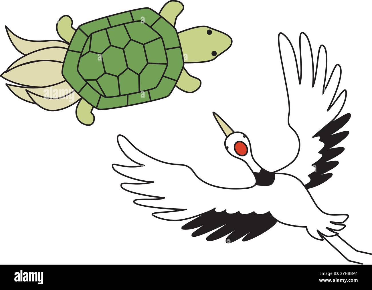 Simple illustration of Japanese lucky charms turtle and crane ...