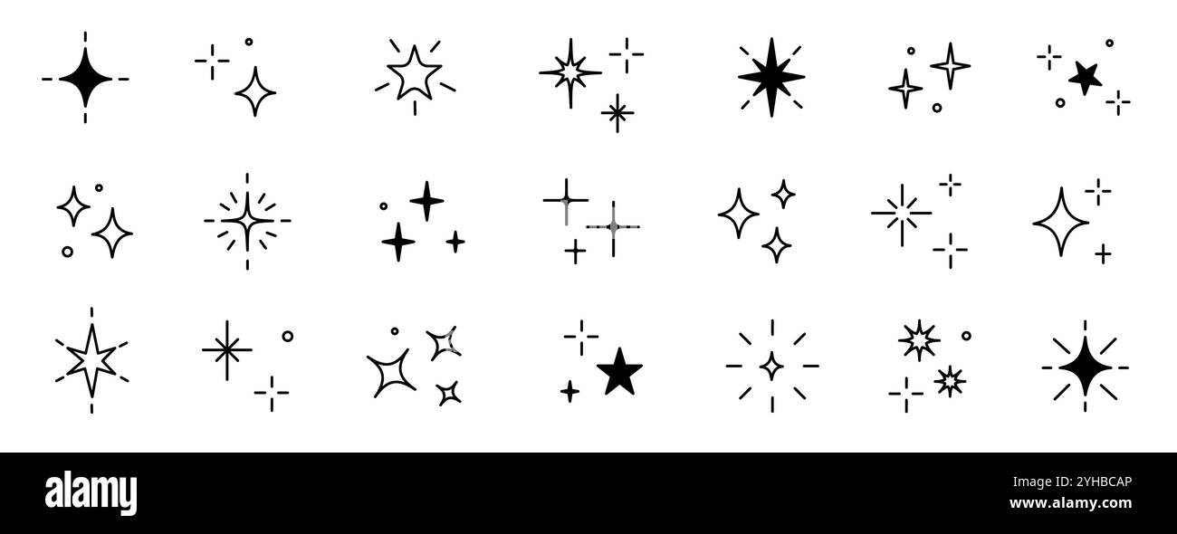 Twinkle star vector glitter bright magic light icon. Star twinkle glitter spark outline shine ...