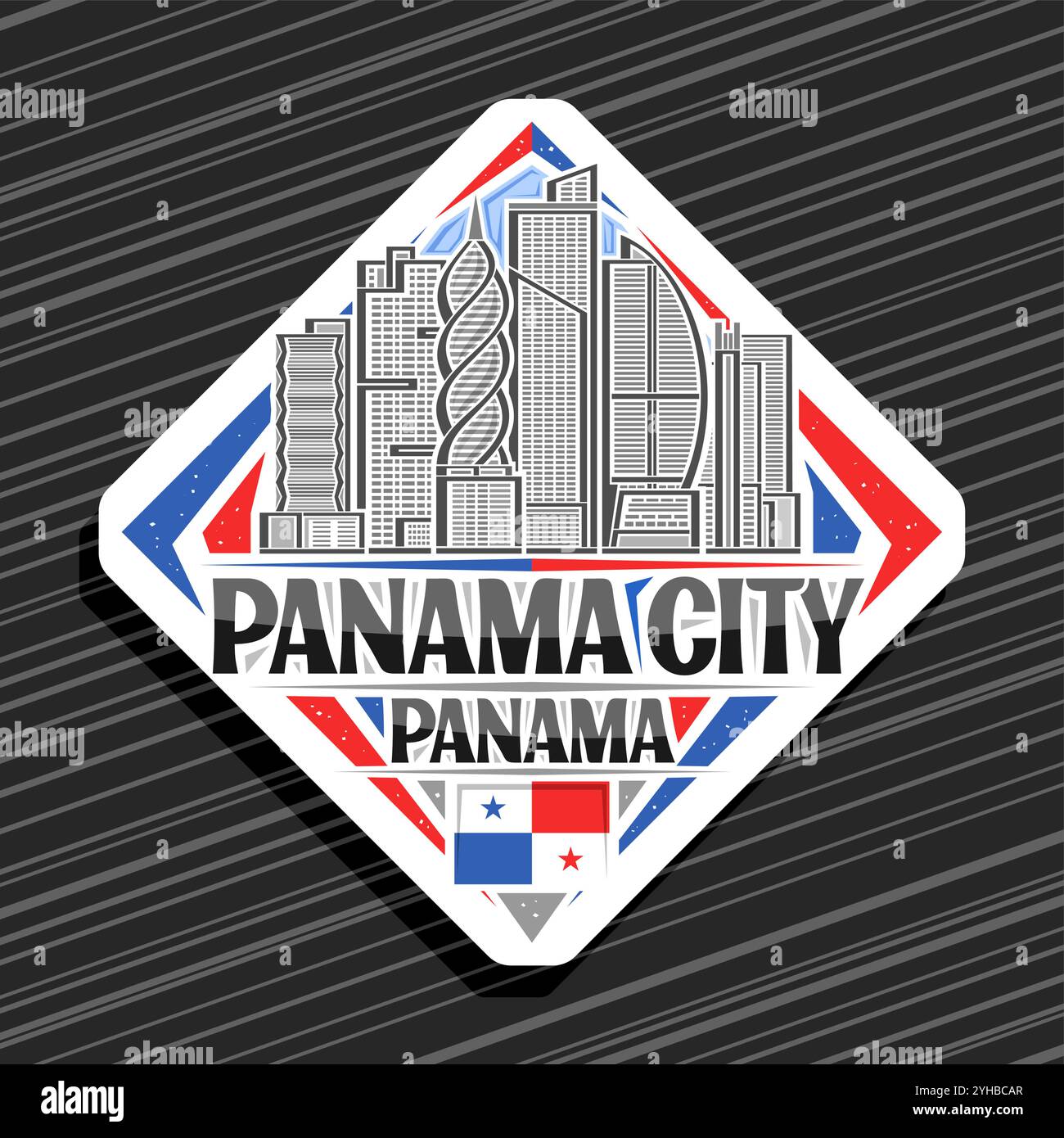 Vector logo for Panama City, white rhomb road sign with line ...