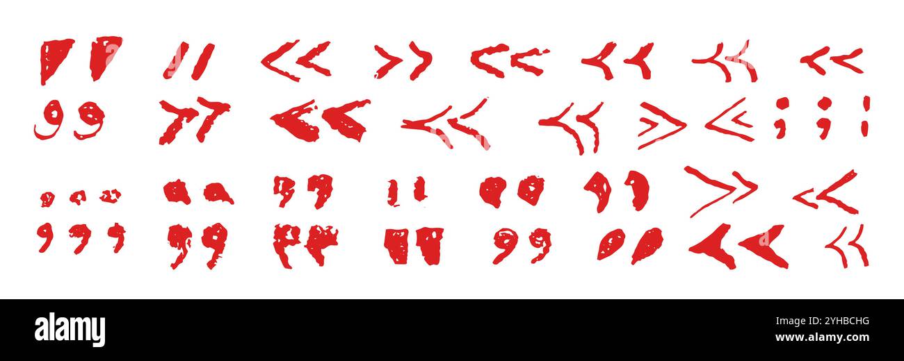 Set of quotation marks symbols. Red crayon handwritten text signs ...