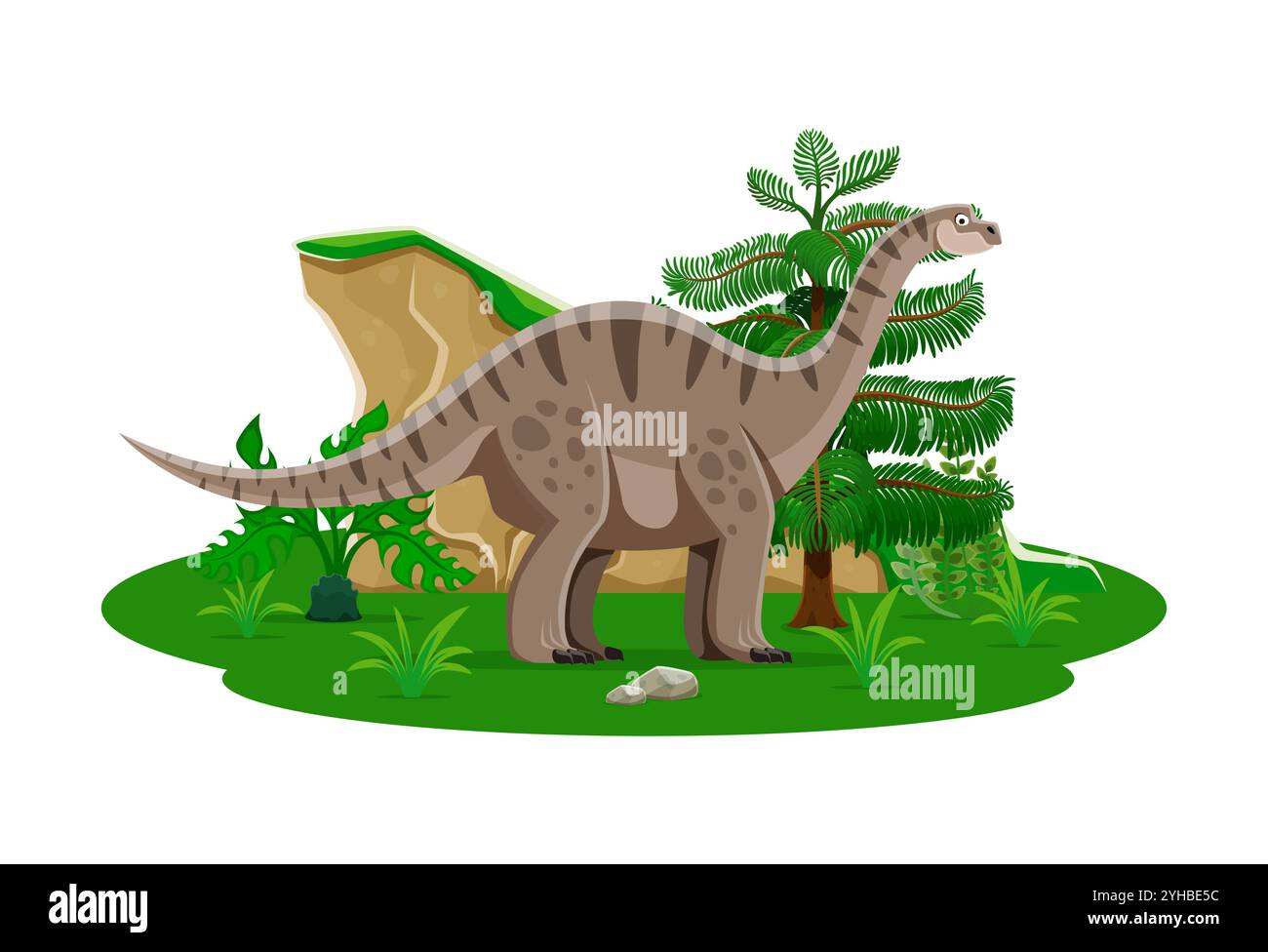 Vulcanodon prehistoric dinosaur character. Cartoon vector brown ...