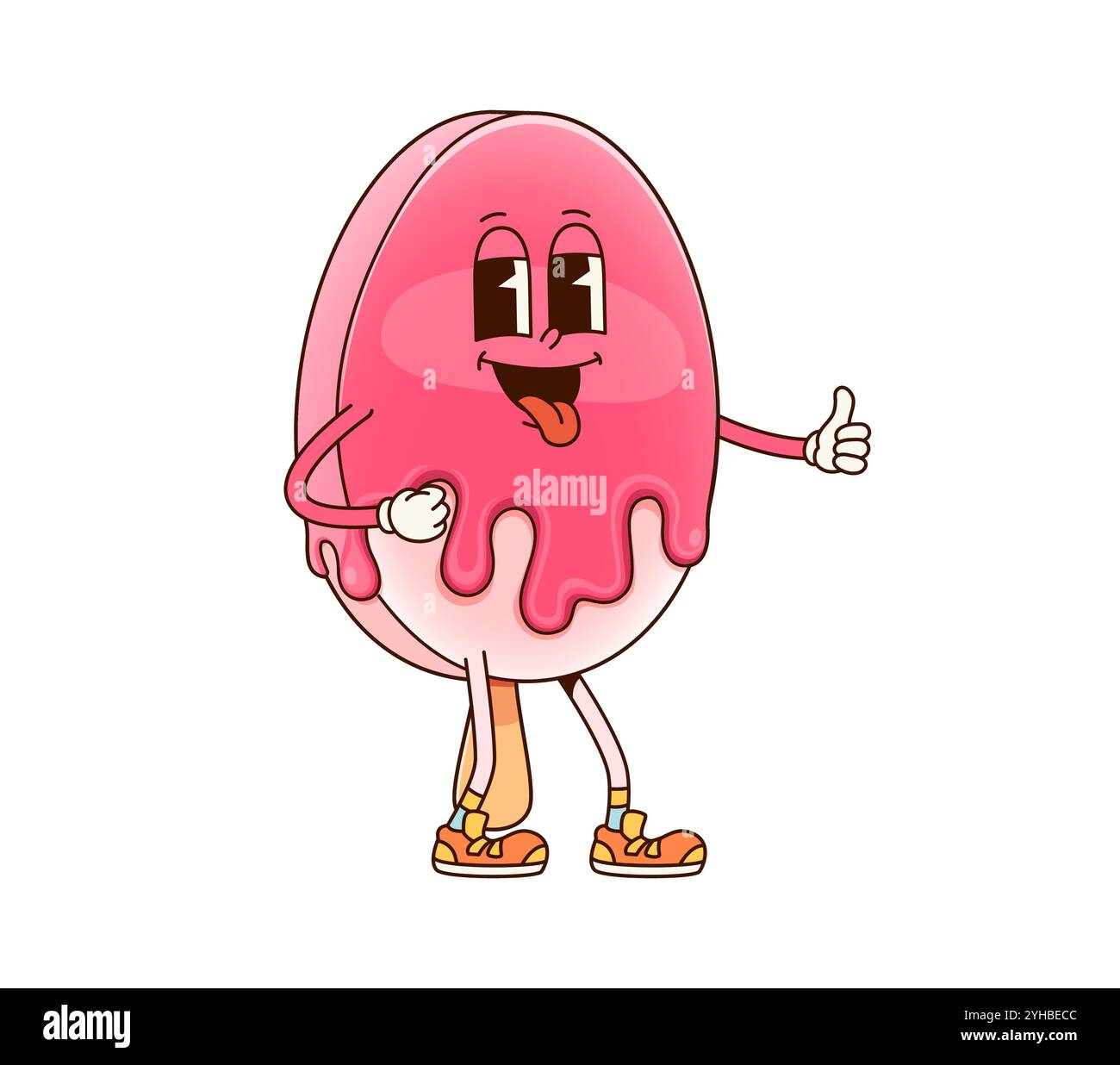 Groovy ice cream character. Cartoon vector pink, drippy icecream ...