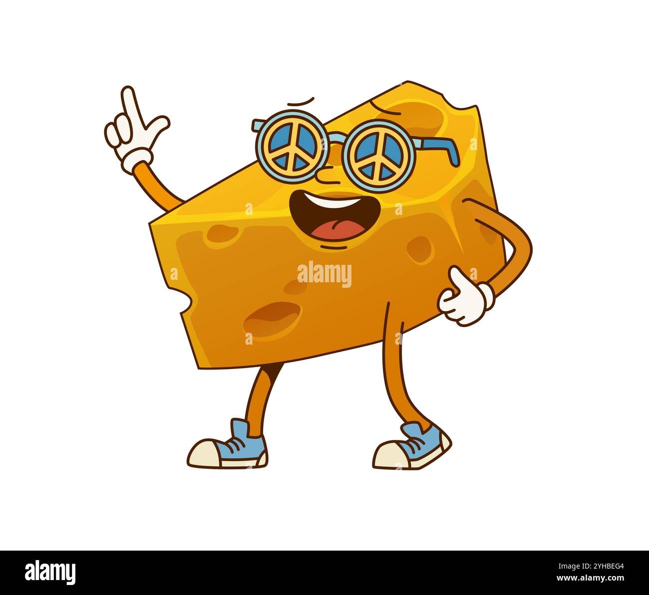 Happy groovy cheese piece character. Emmental hard cheese triangle ...