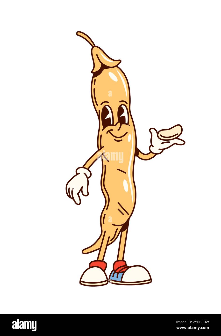 Groovy soy bean vegetable character with funny face, vector comic retro ...
