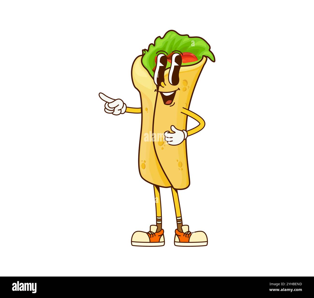 Cartoon fast food burrito groovy character. Takeaway restaurant burger ...