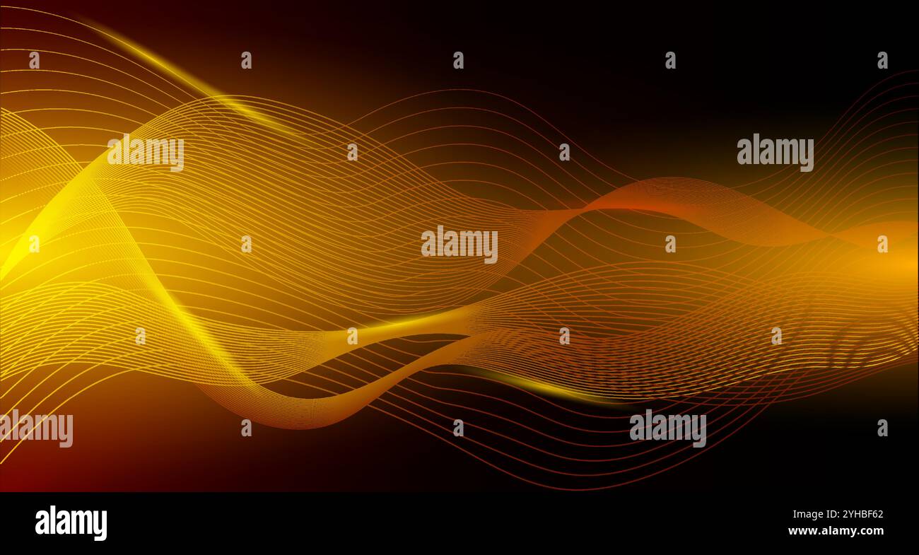This image features flowing golden waves on a dark background ...