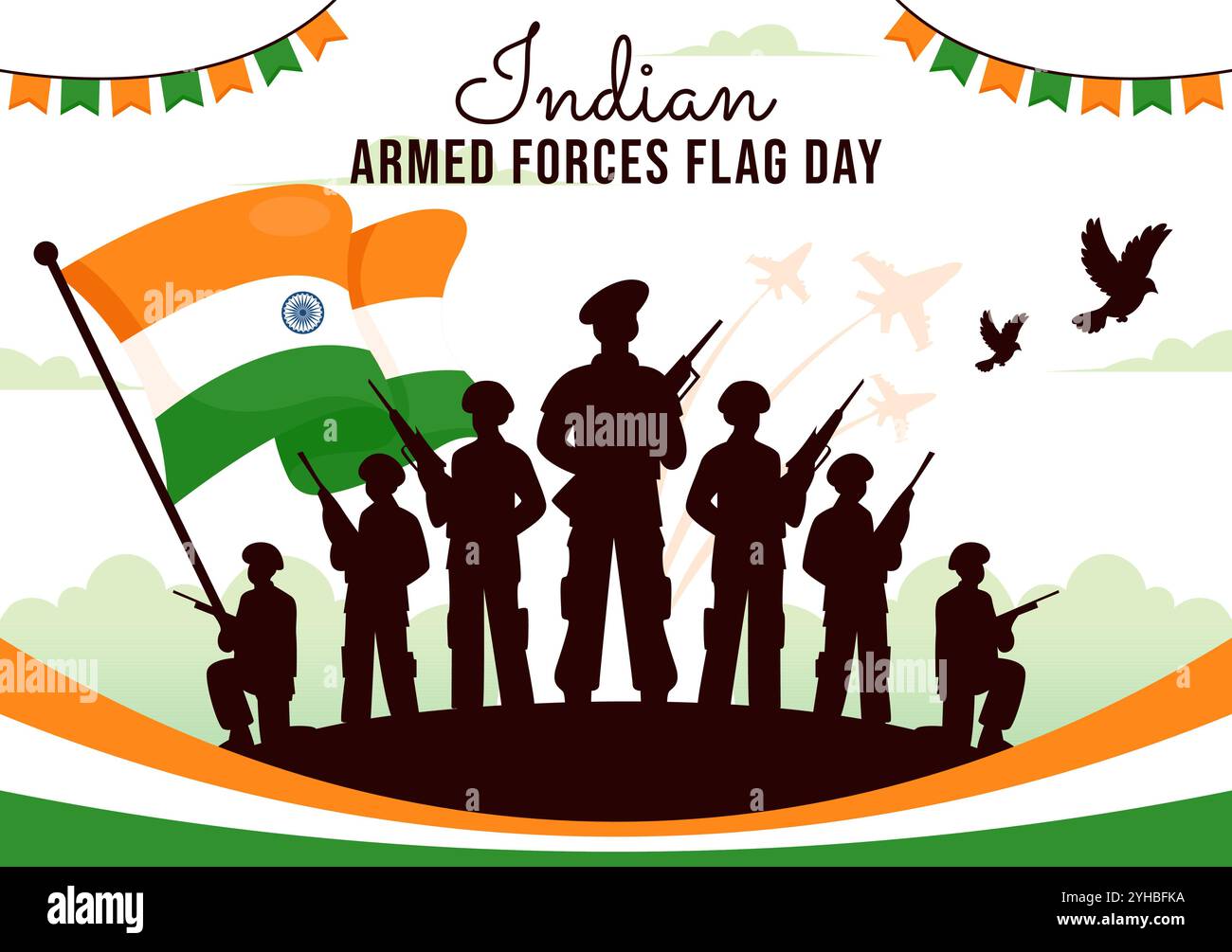 Indian Armed Forces Flag Day Vector Illustration featuring the Indian Army and Waving Flags in a ...
