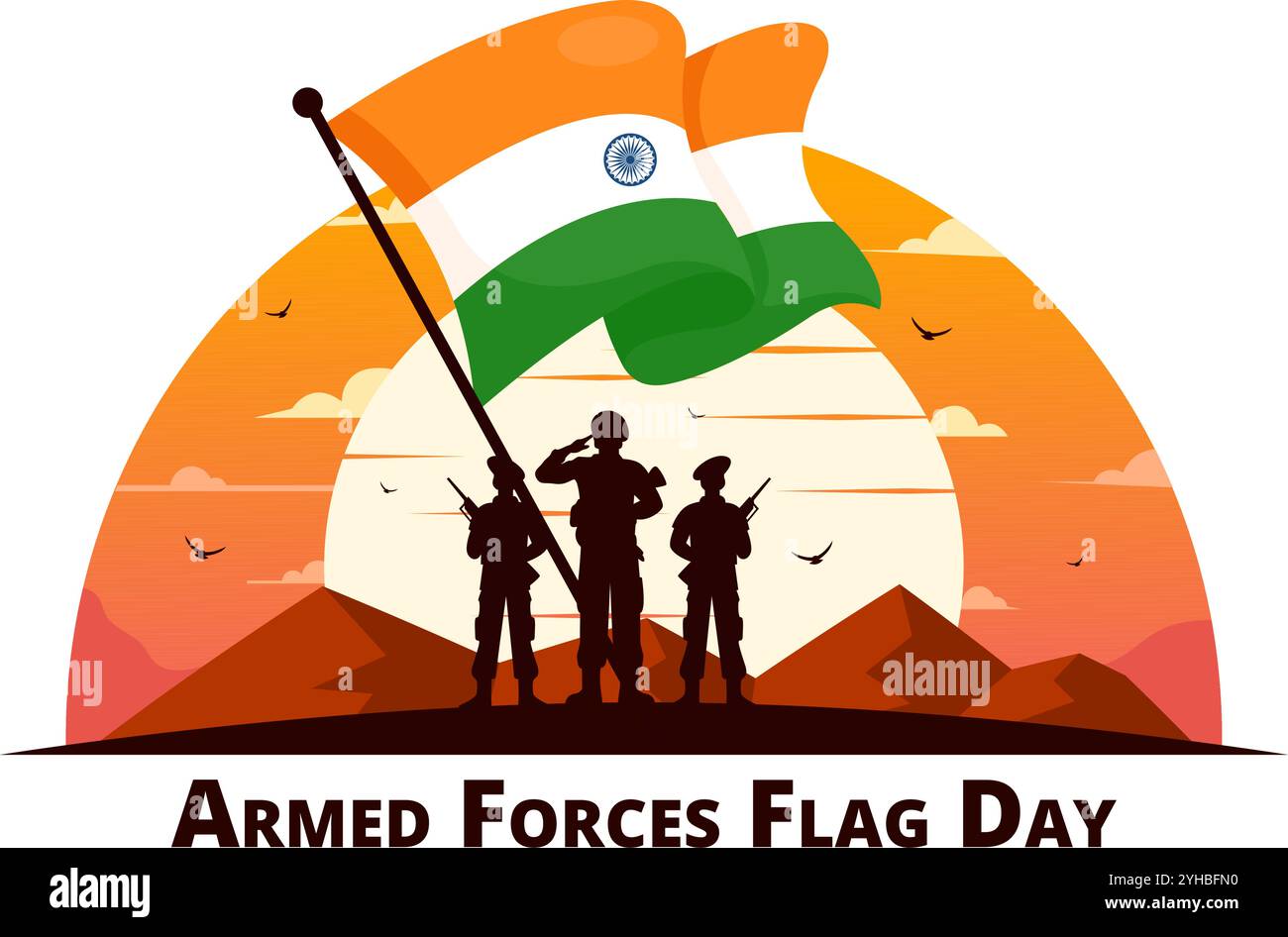 Indian Armed Forces Flag Day Vector Illustration featuring the Indian Army and Waving Flags in a ...