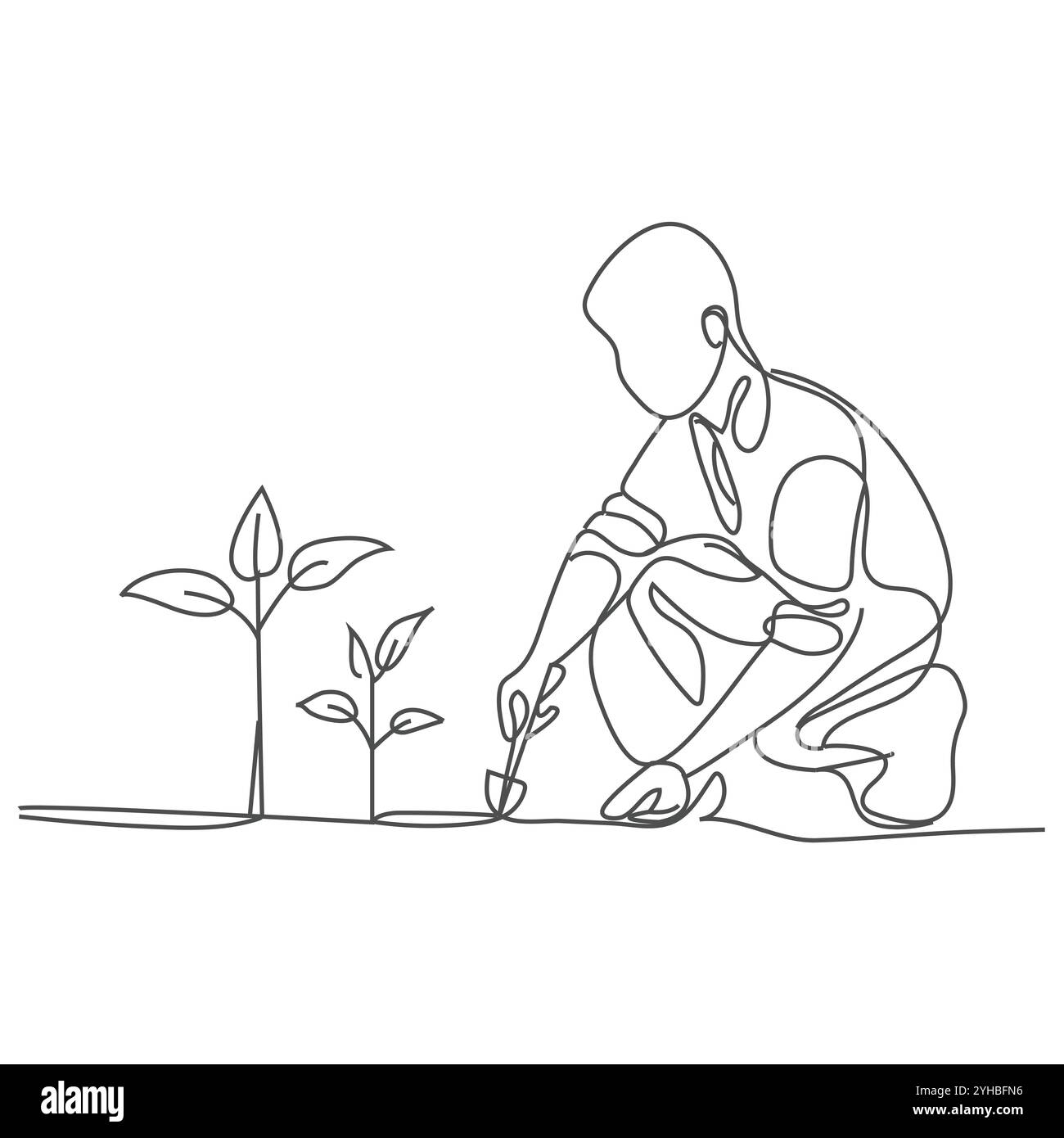 Continuous single one line art drawing of man people planting and ...