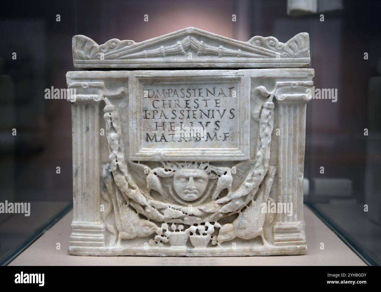 Urn dedicated to Passiena Chreste by her son Lucius Passienus Helius ...