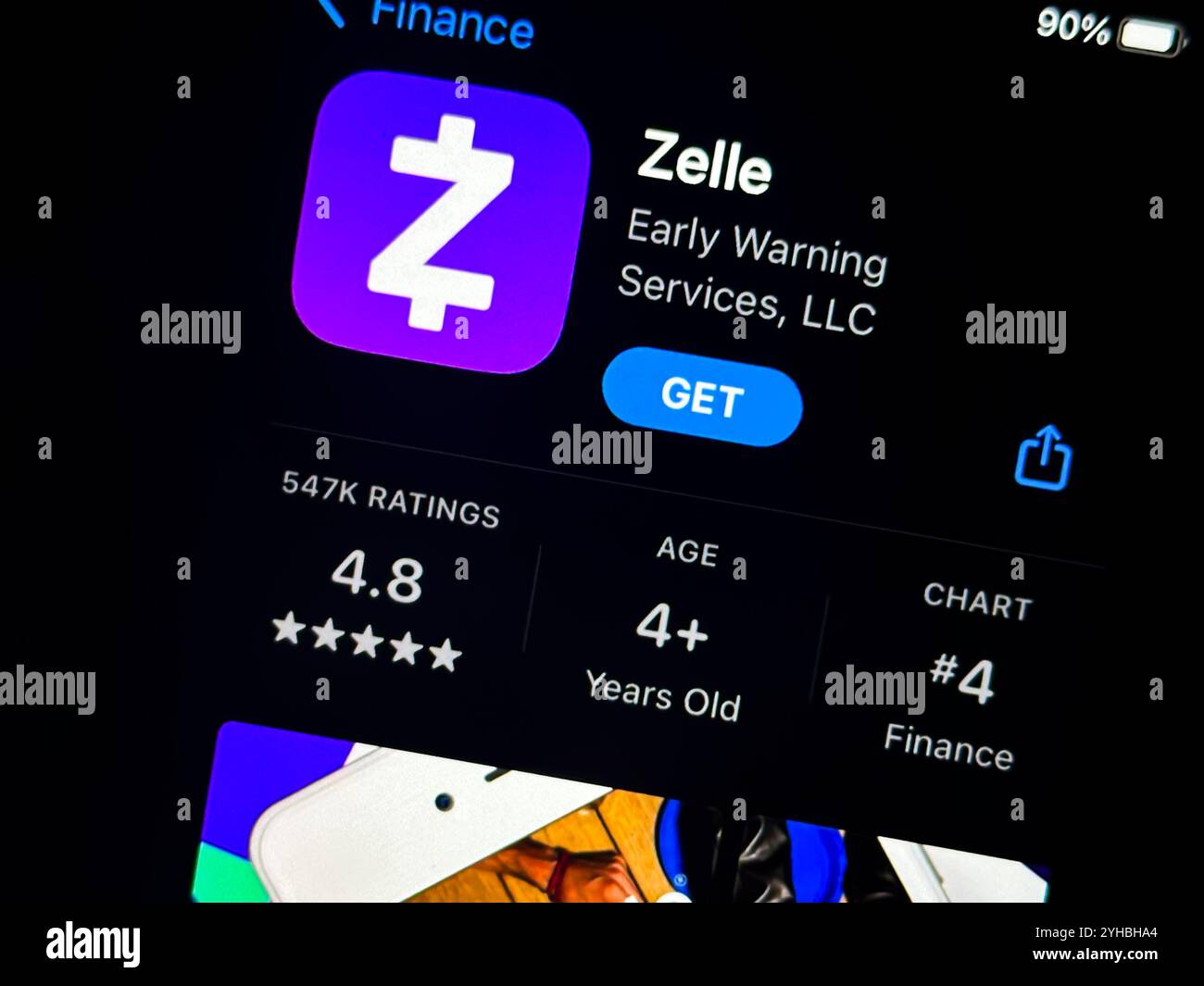 November 11, 2024, United States of America: Zelle app. Zelle is an ...