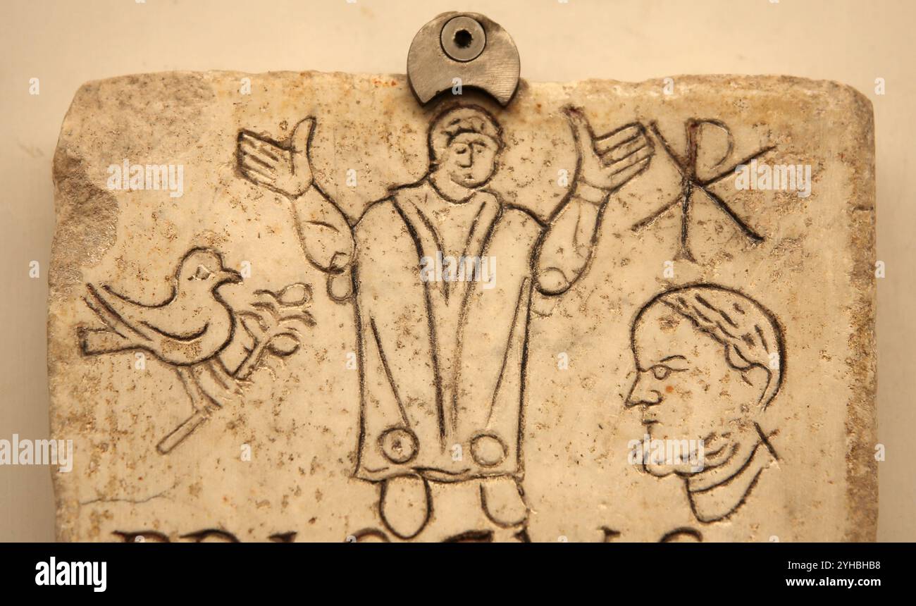Early Christians. Roman funerary stele of Prisco. Inscription ...