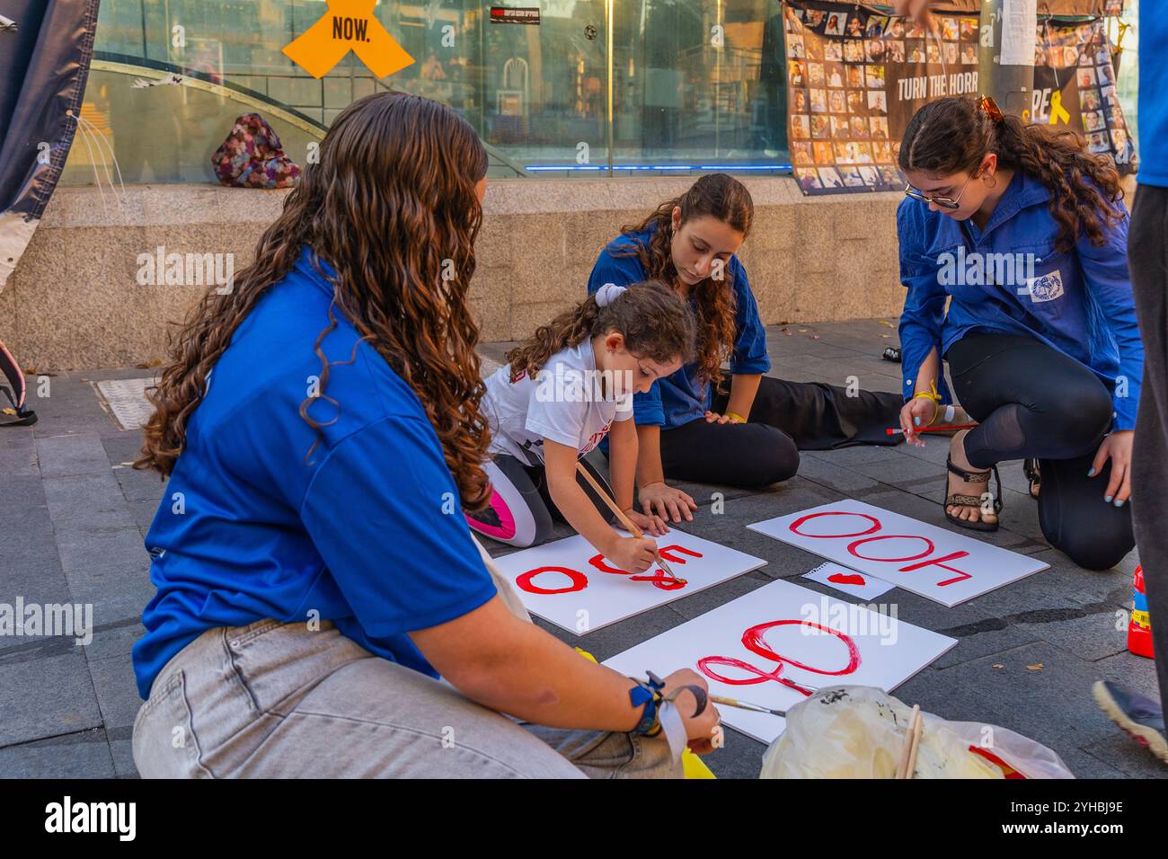 Haifa, Israel - November 09, 2024: People prepare signs marking 400 ...