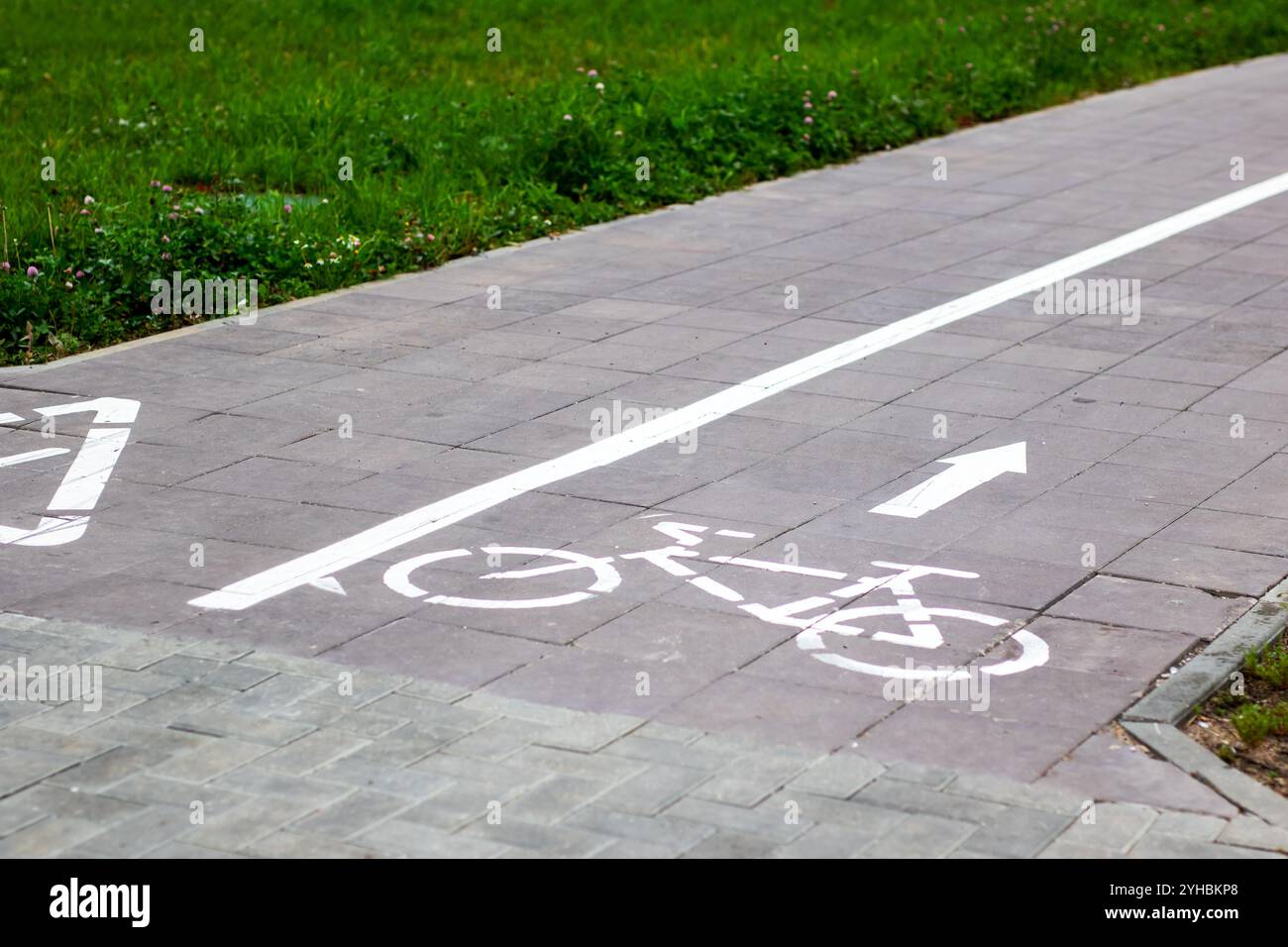 A dedicated bike lane featuring an arrow indicating a turn to the right ...