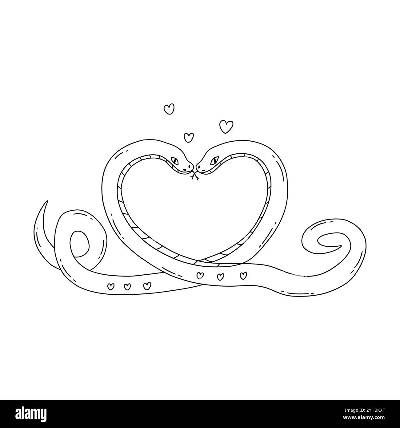 Two lovers snakes intertwined in shape of heart. Valentines Day. On ...