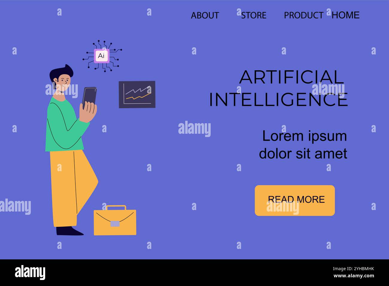 Artificial intelligence concept with people web design. Flat vector illustration. Person using ...