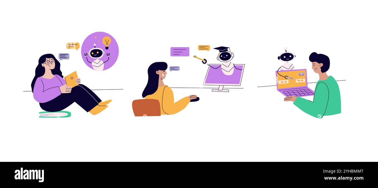 Artificial intelligence concept with people. Flat vector illustration ... Artificial intelligence concept with people. Flat vector illustration ...