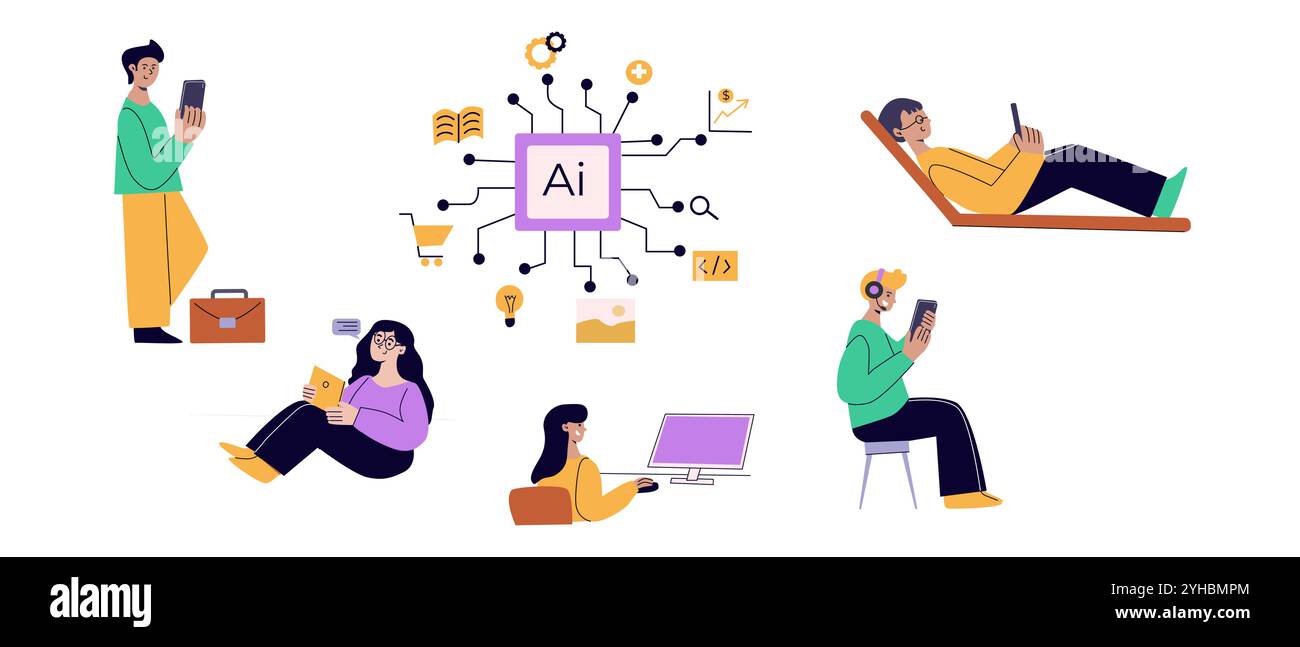 Artificial intelligence concept with people. Flat vector illustration ...