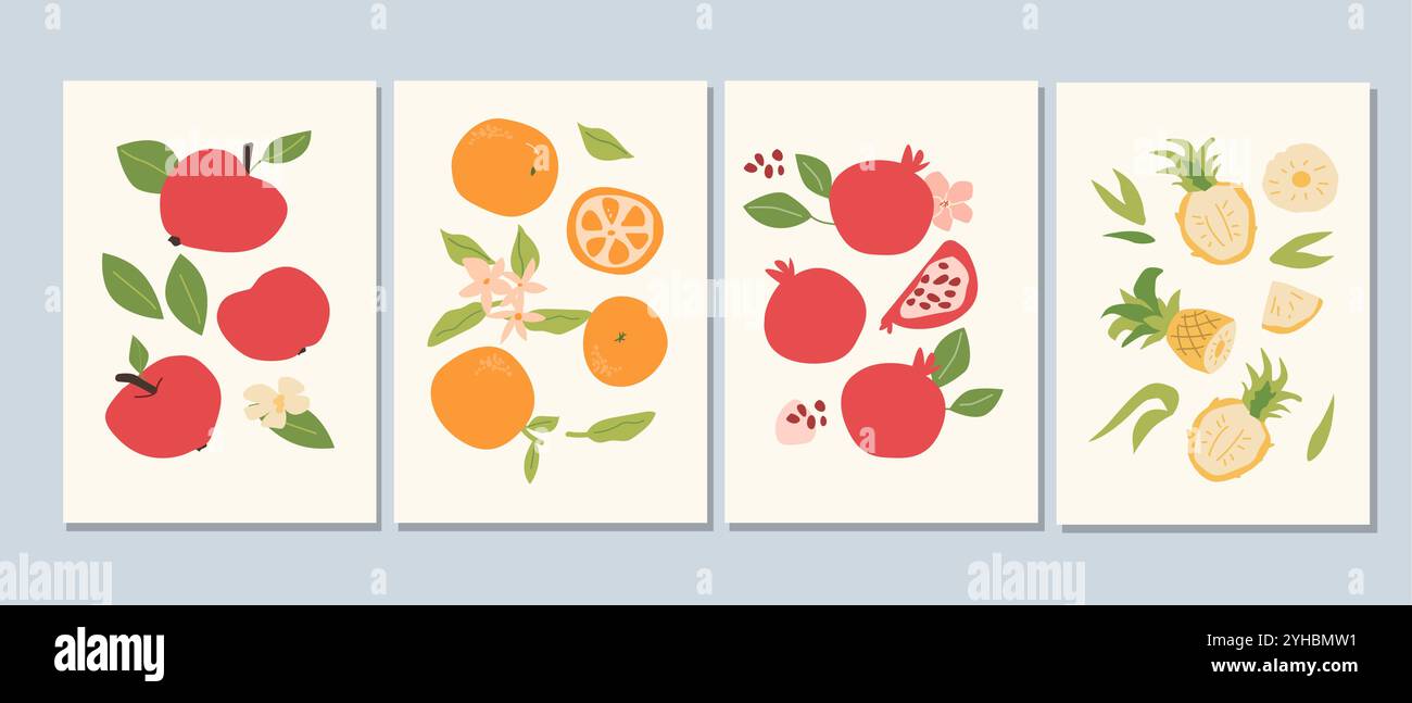Abstract modern posters with fruits, flat design collection. Set of ...