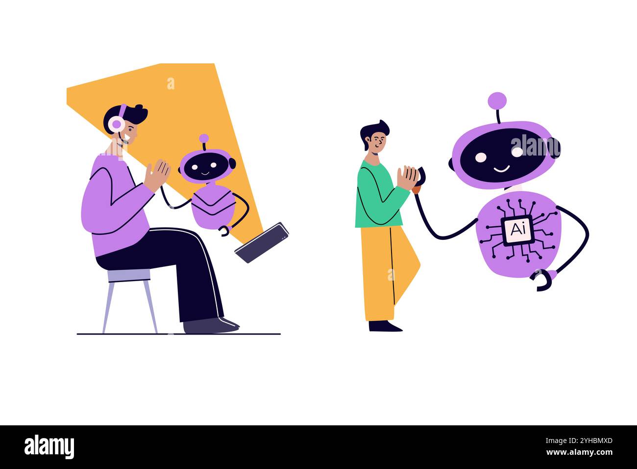 Artificial intelligence concept with people and robots. Flat vector ...