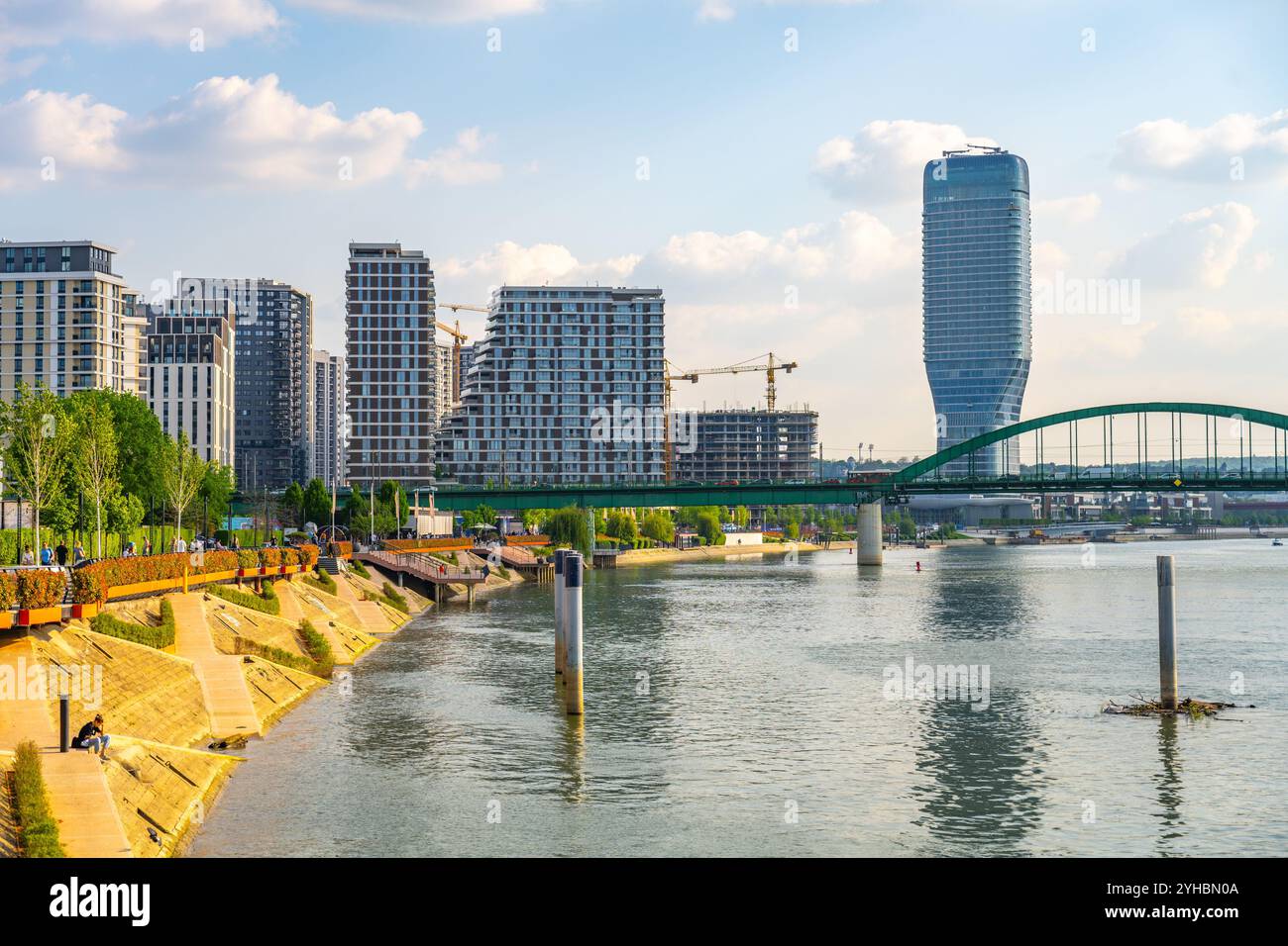 A vibrant view of the Sava Promenade in Belgrade, featuring modern ...