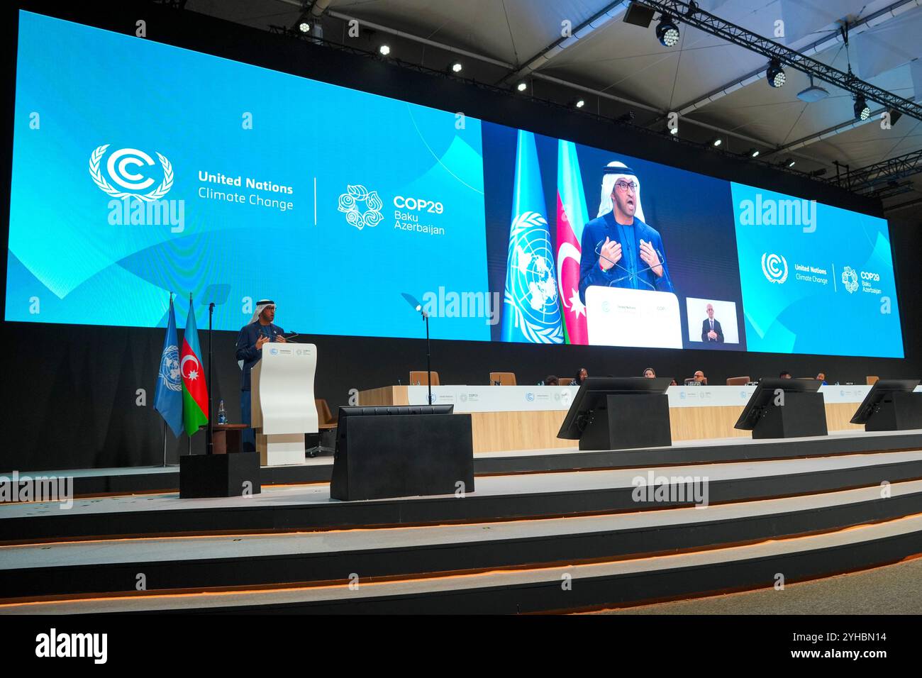 COP28 President Sultan al-Jaber speaks during the opening plenary session at the COP29 U.N ...