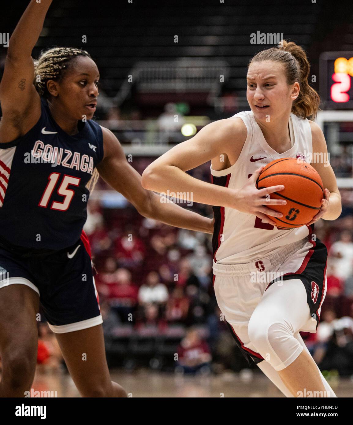 November 10, 2024 Palo Alto CA, U.S.A. Stanford guard Elena Bosgana (20)drives to the hoop ...