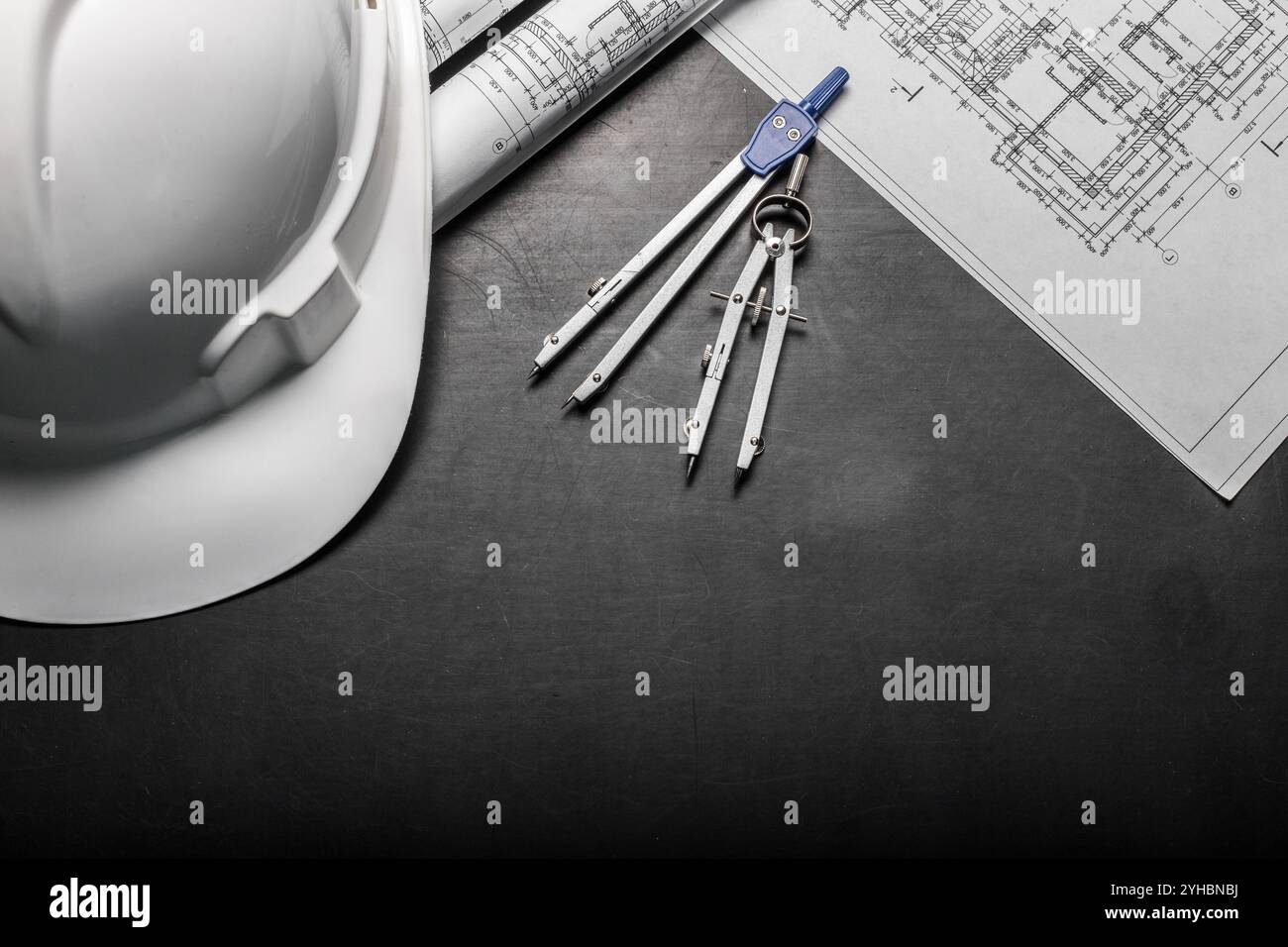Construction planning drawings on black background Stock Photo - Alamy