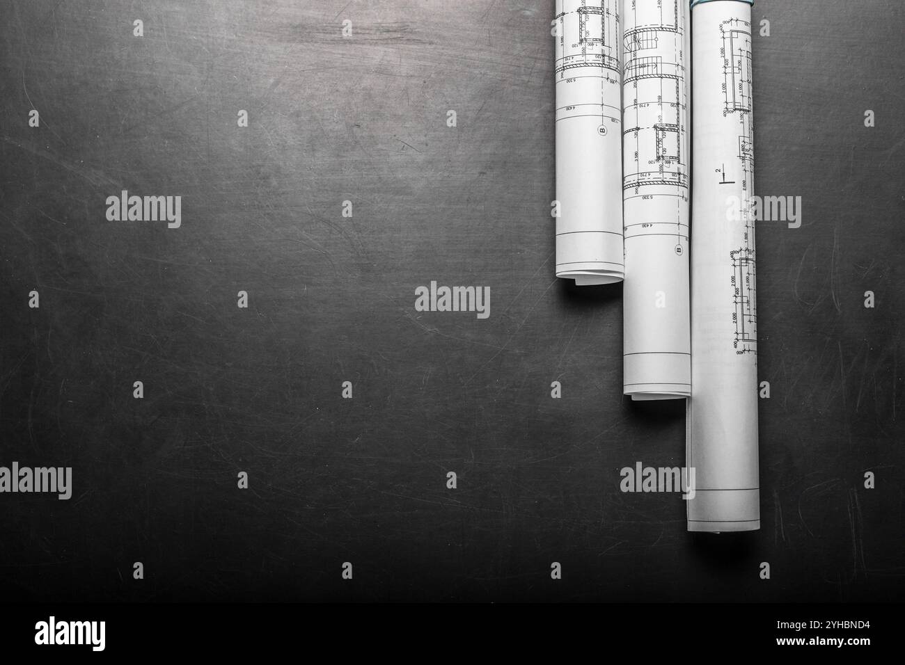 Construction planning drawings on black background Stock Photo - Alamy