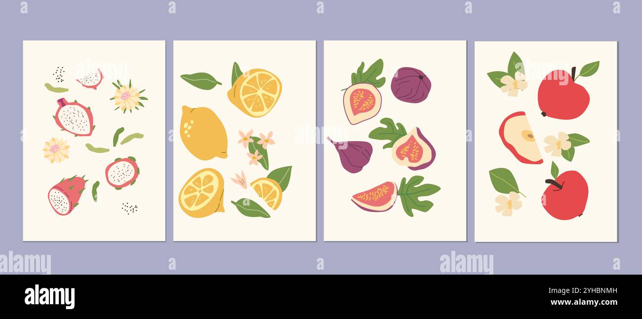 Abstract modern posters with fruits, flat design collection. Set of ...