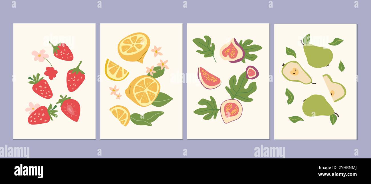 Abstract modern posters with fruits, flat design collection. Set of ...