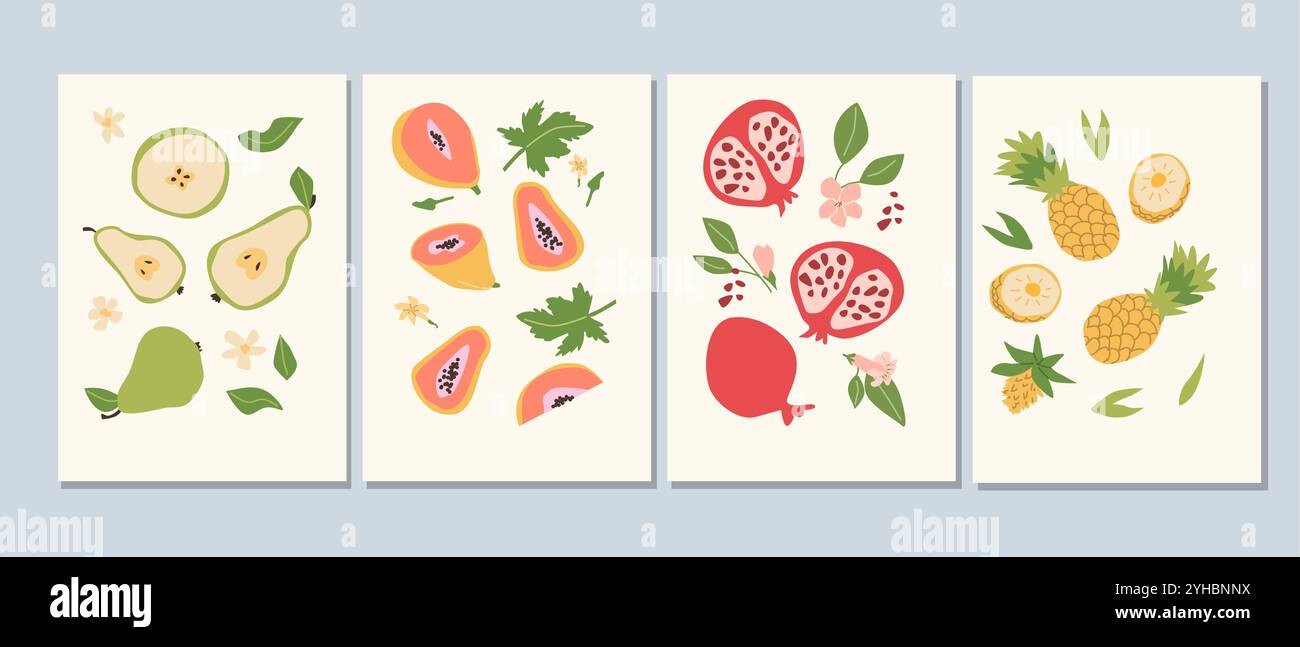 Abstract modern posters with fruits, flat design collection. Set of ...