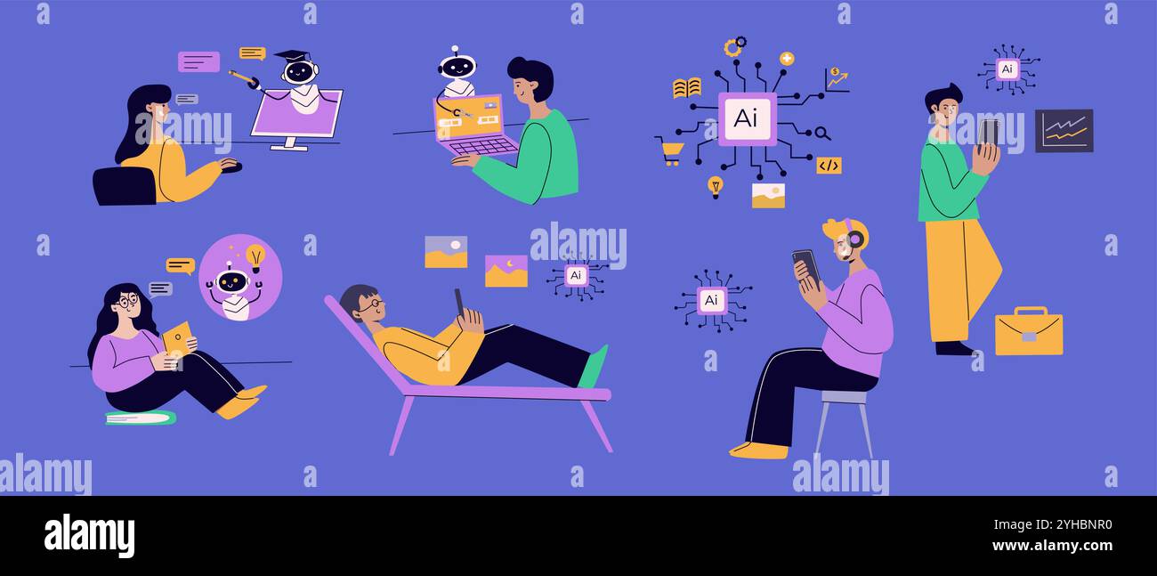 Artificial intelligence concept with people. Flat vector illustration ...
