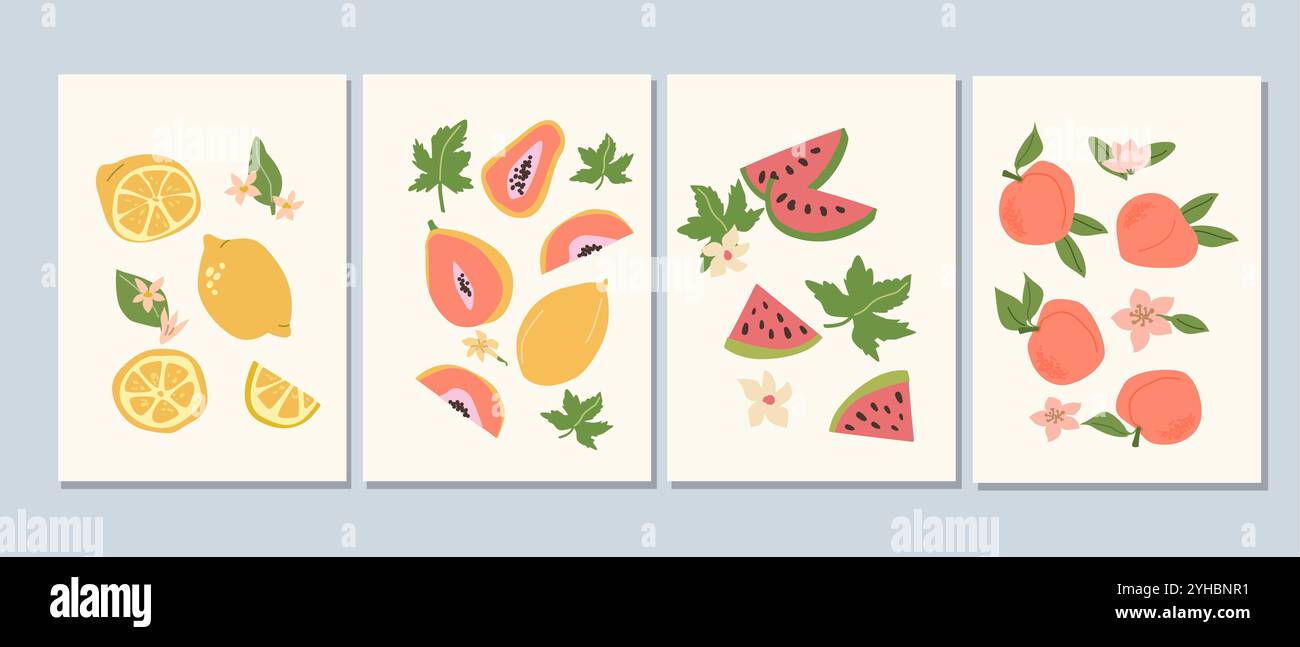 Abstract modern posters with fruits, flat design collection. Set of ...
