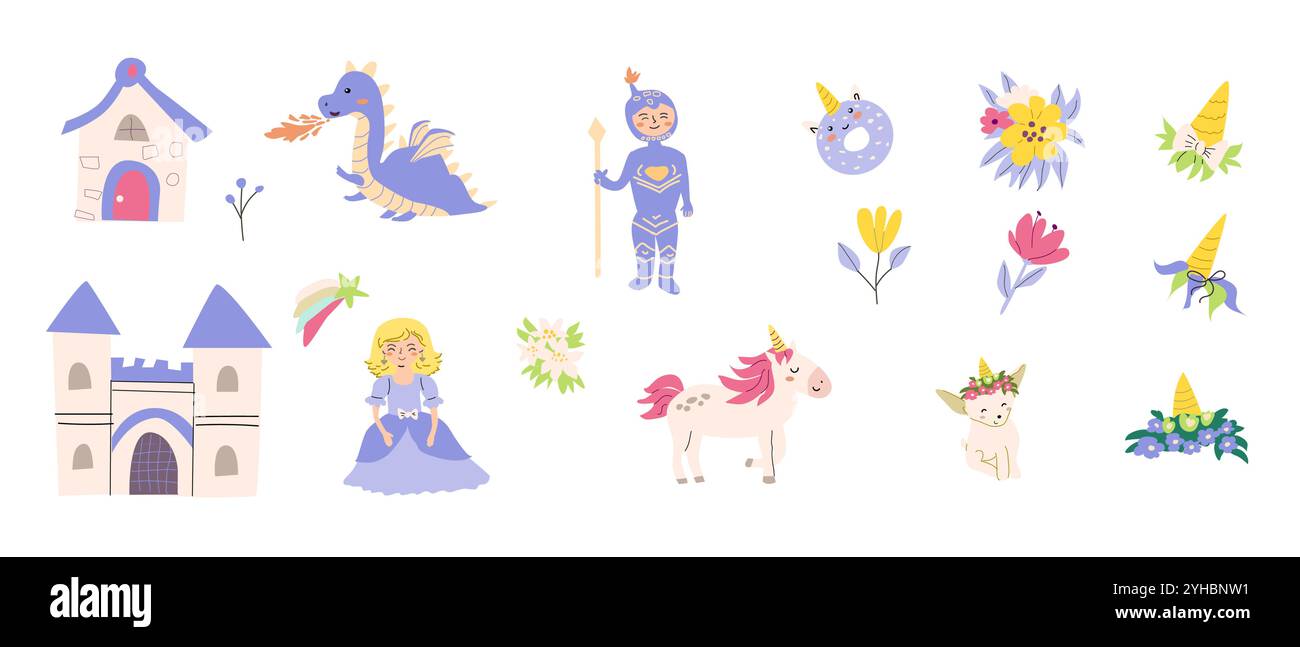 Childrens fairy characters and magic element set. Collection of funny ...