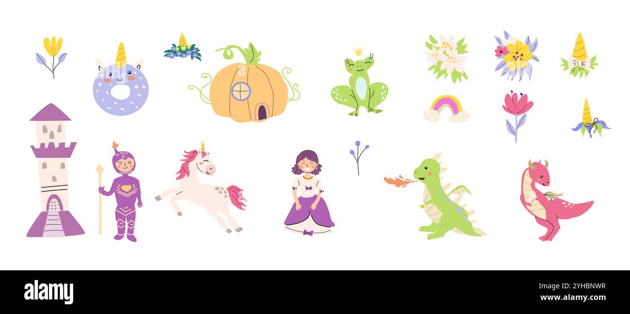Childrens fairy characters and magic element set. Collection of funny ...