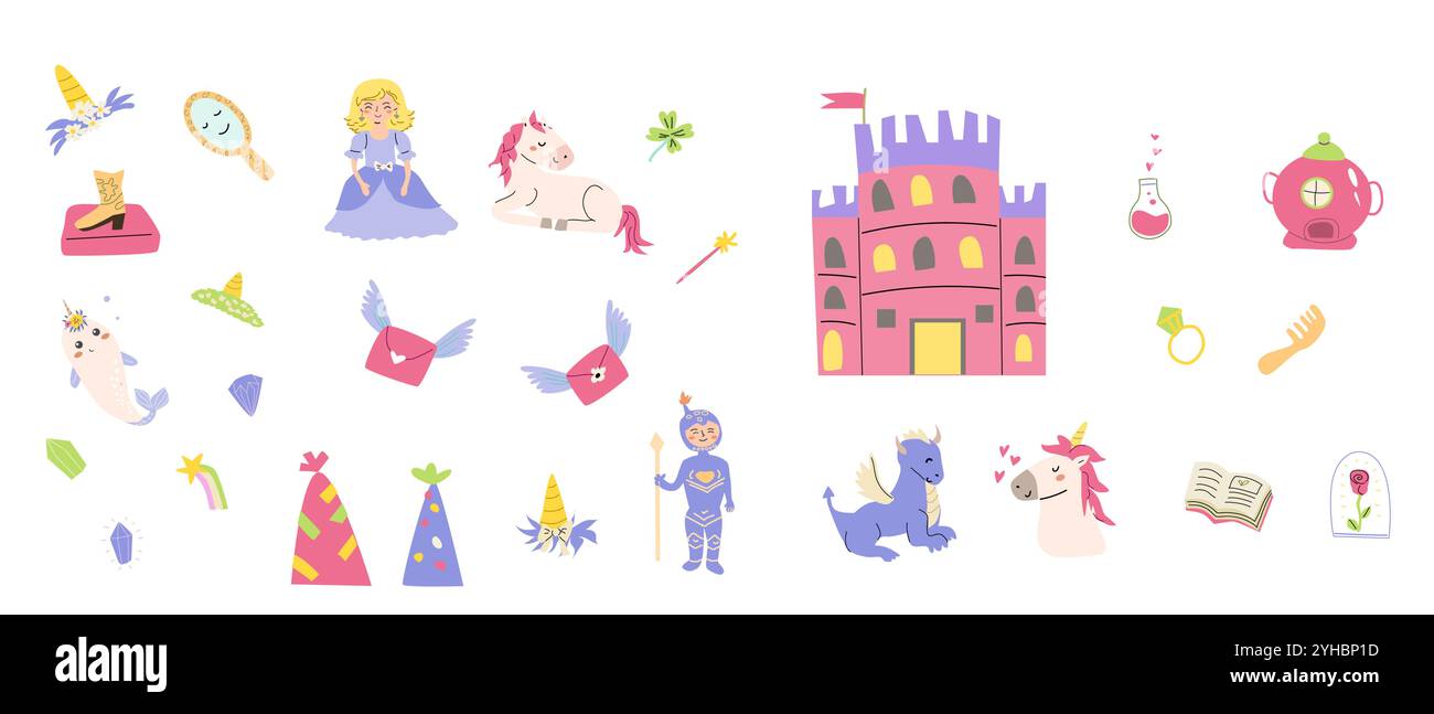 Childrens fairy characters and magic element set. Collection of funny ...