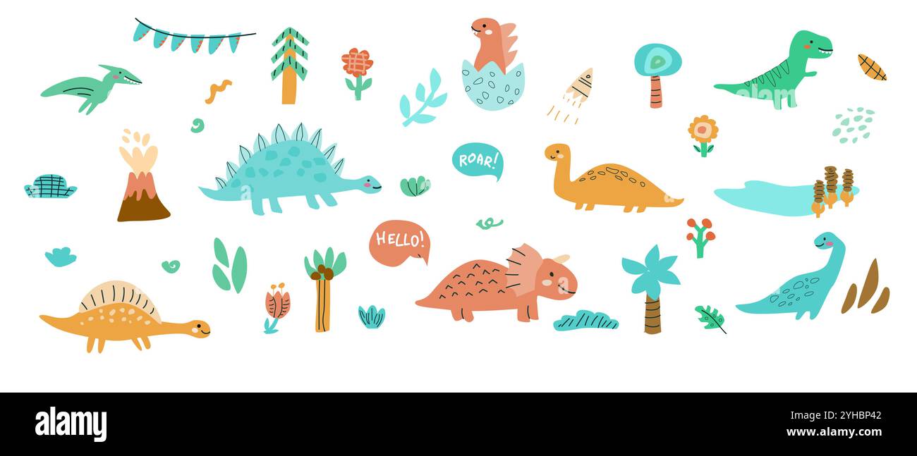 Childrens dinosaurs set, baby animals background. Dinosaurs characters ...
