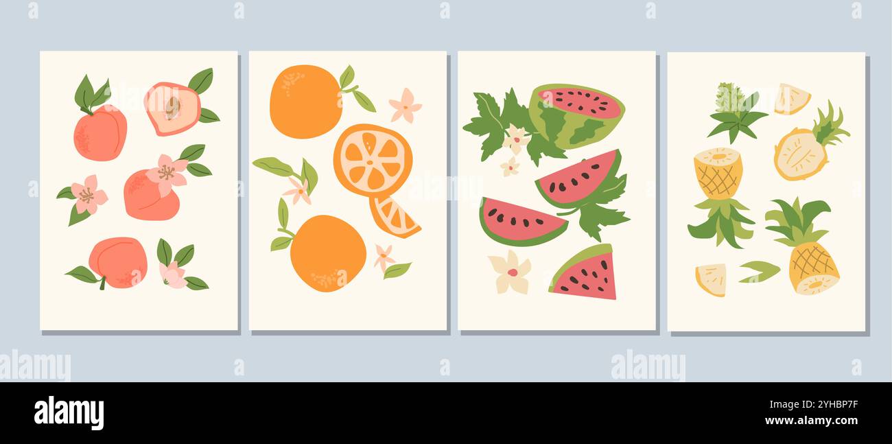Abstract modern posters with fruits, flat design collection. Set of ...