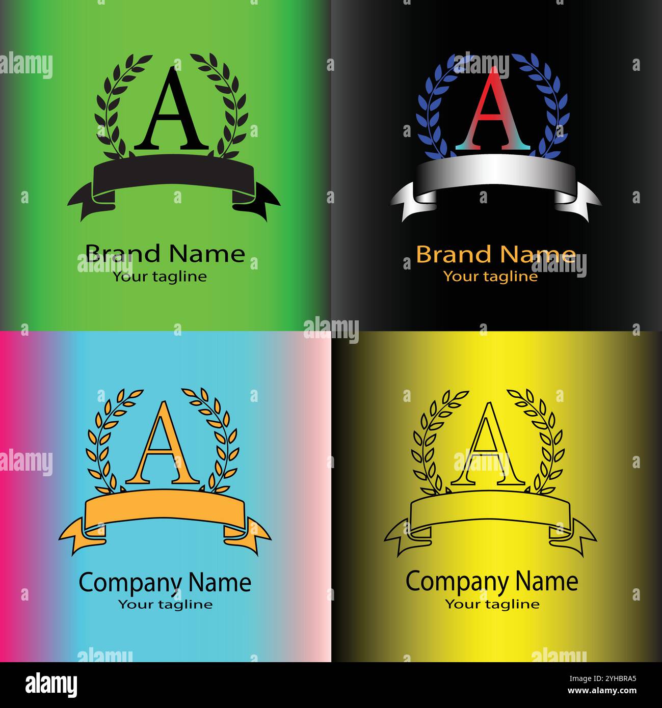 Four logo designs with different craftsmanship of the same shape Stock ...