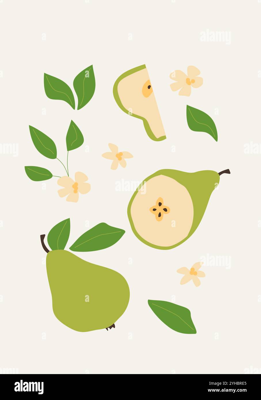 Abstract vertical pears poster, vector flat illustration. Autumn bright ...