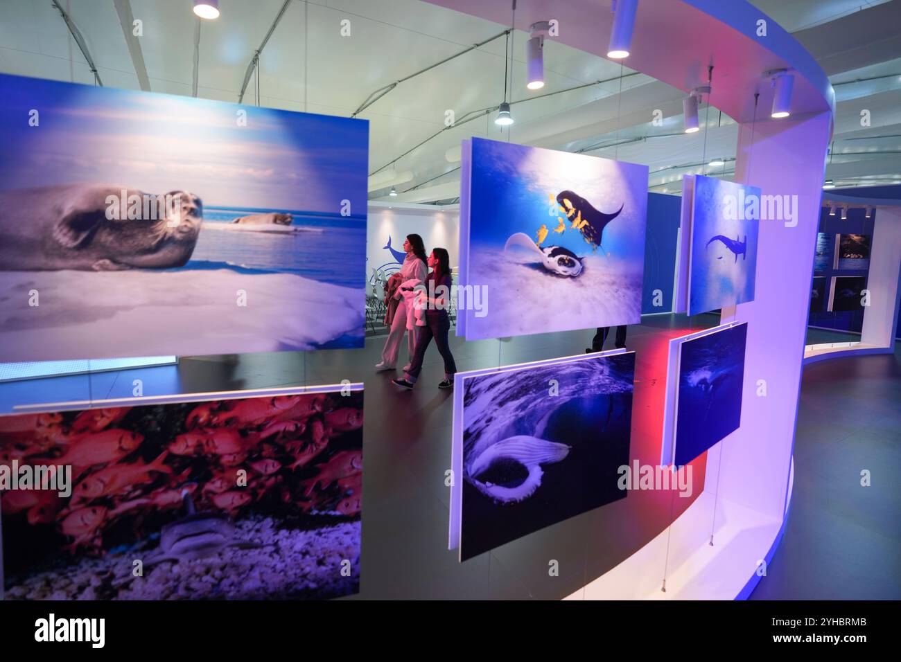 People walk through an exhibit in the Green Zone at the COP29 U.N ...