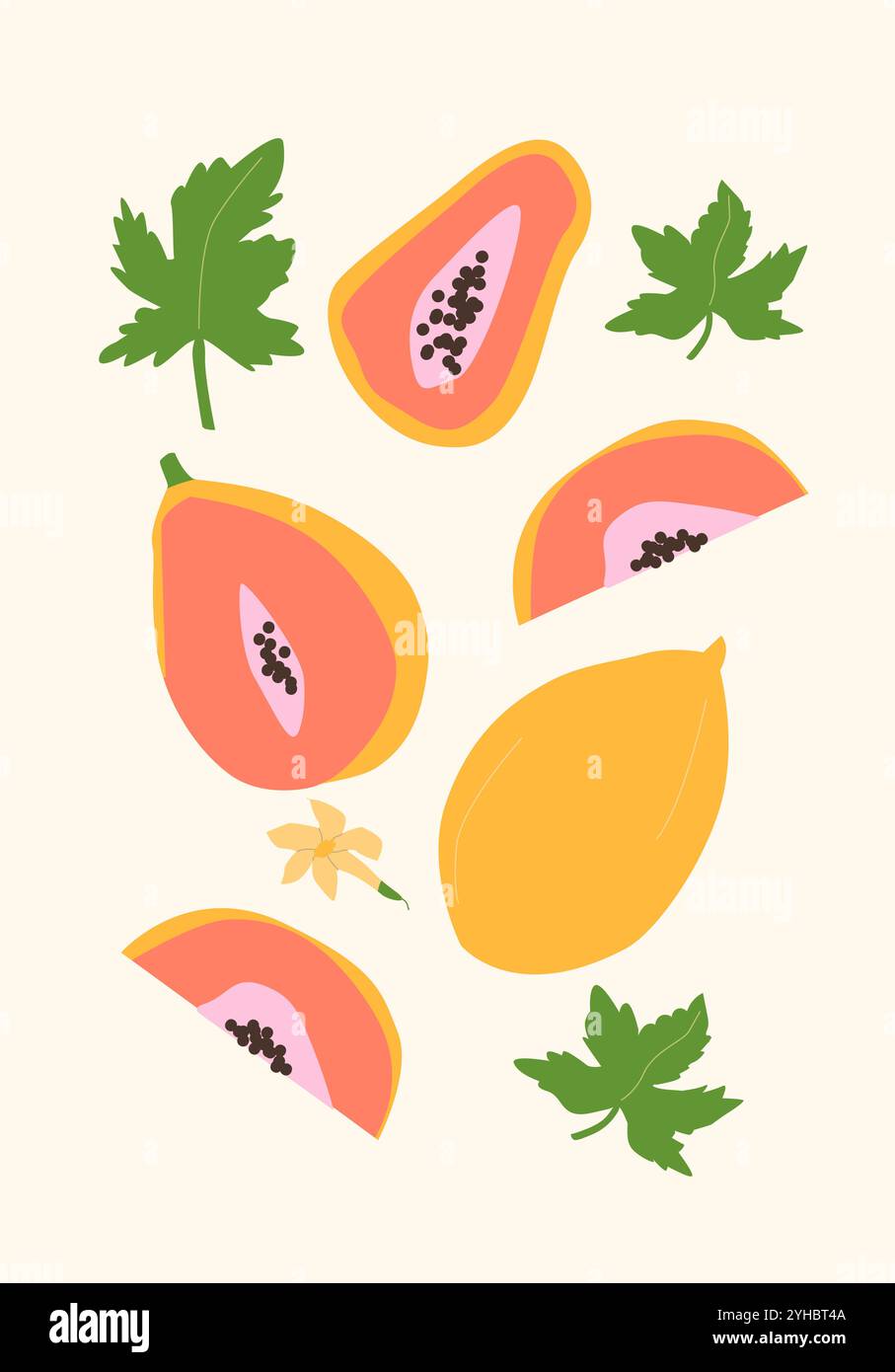 Modern vertical papaya poster, vector flat illustration. Summer or ...