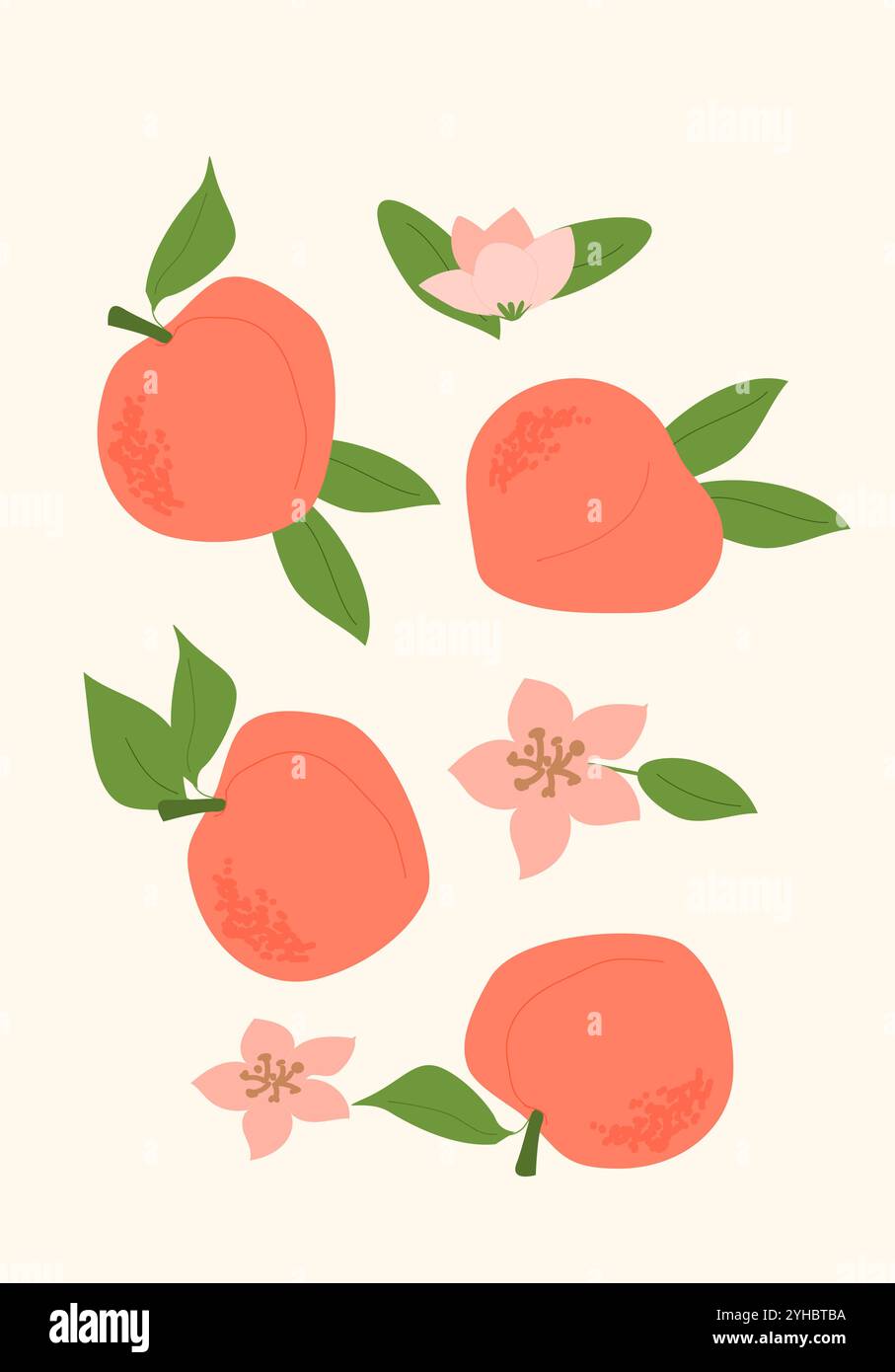 Modern vertical peach poster, vector flat illustration. Summer or ...