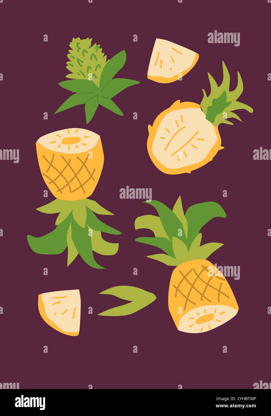 Abstract vertical pineapple poster, vector flat illustration. Summer ...