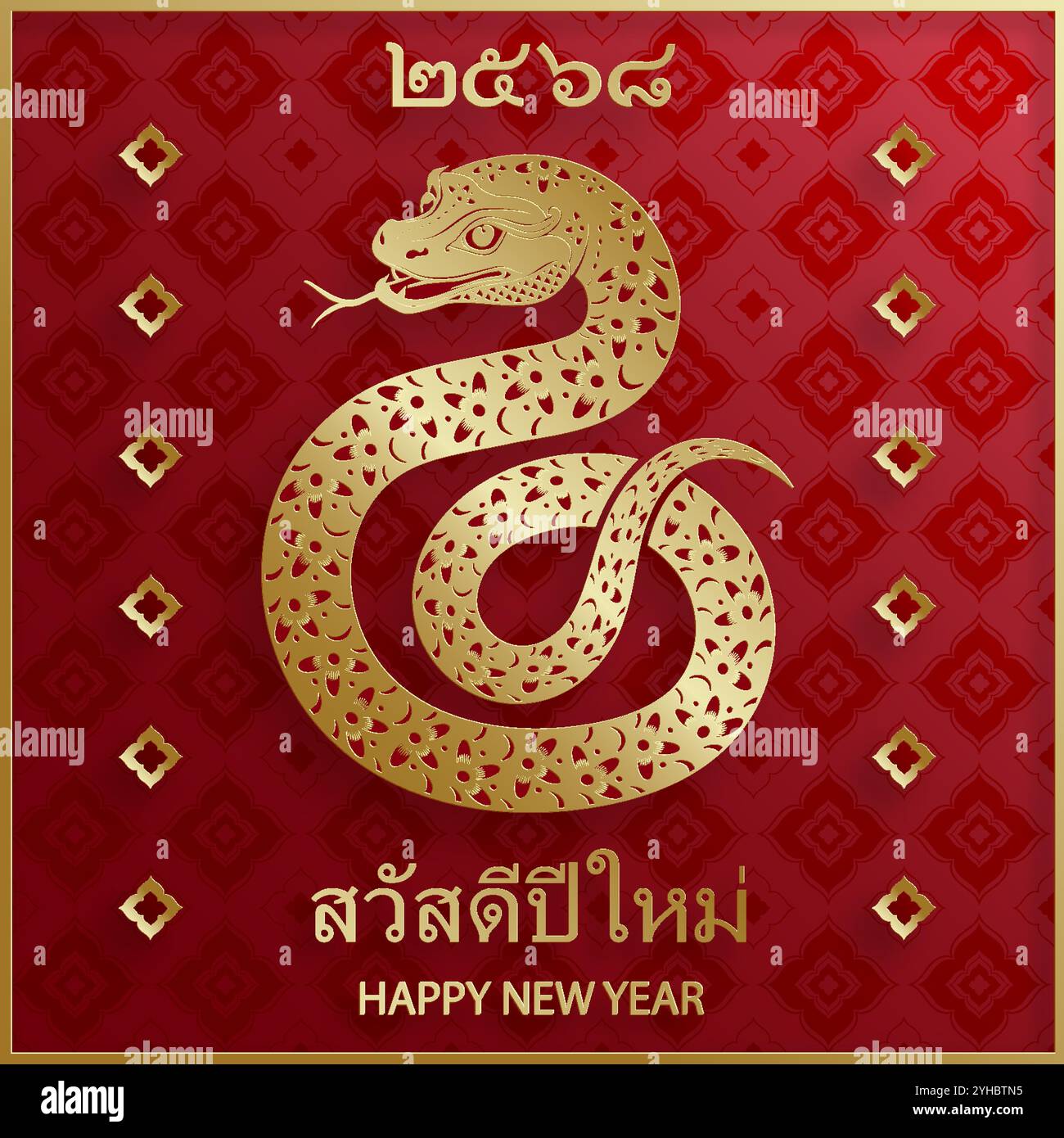 Happy Thailand new year 2025, with oriental elements on color ...