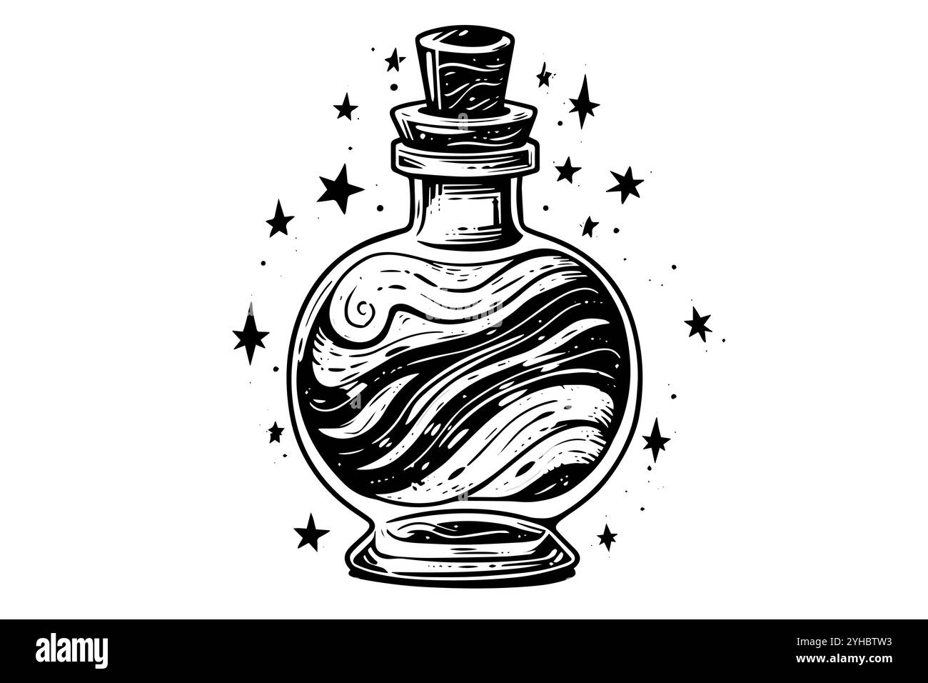Magic bottle with potion hand drawn ink sketch. Engraved style vector ...